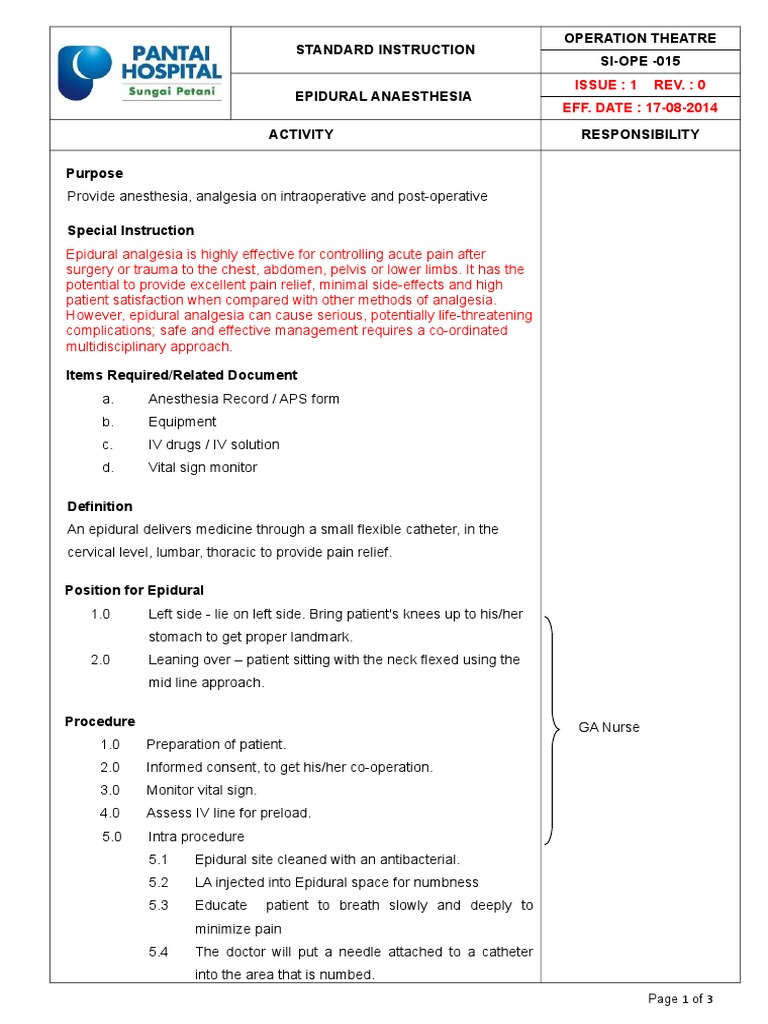 Si For Epidural | PDF | Anesthesia | Pain