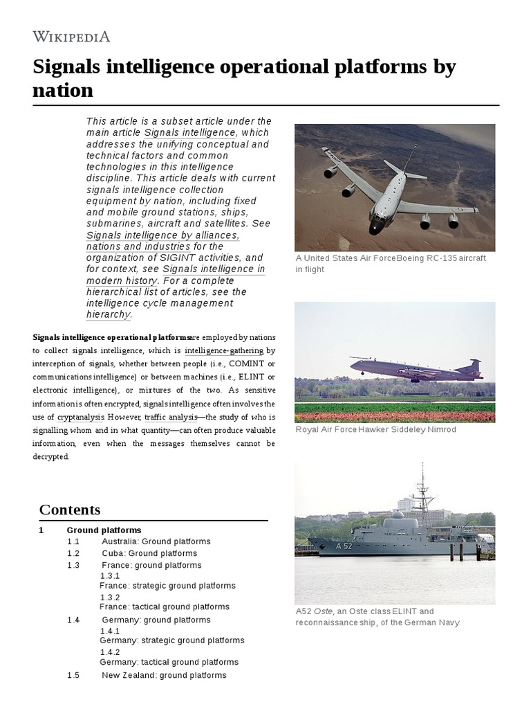 Signals Intelligence Operational Platforms by Nation | PDF | Signals ...