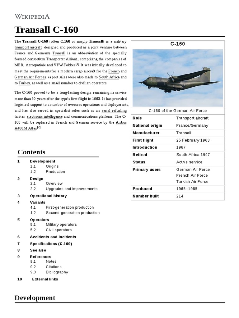 Transall C 160 | Aerospace Engineering | Aviation