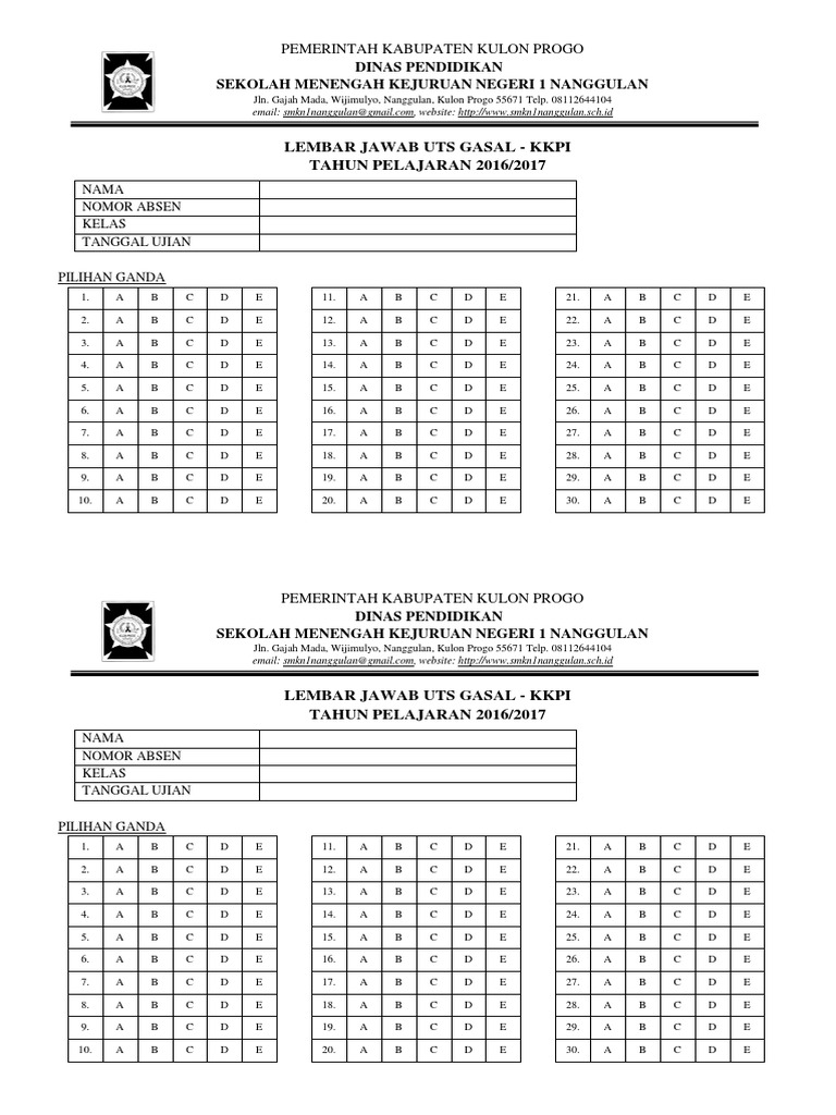 Lembar Jawab Uts | PDF
