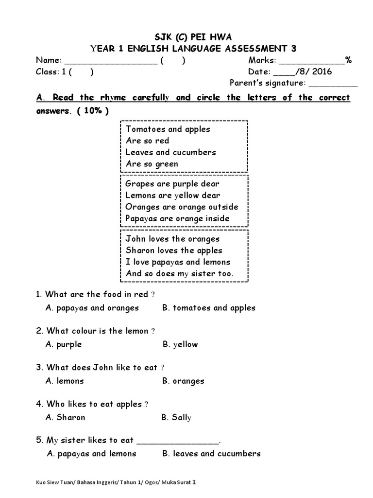 BI YEAR 1 PEN OGOS | Foods | Psychology & Cognitive Science