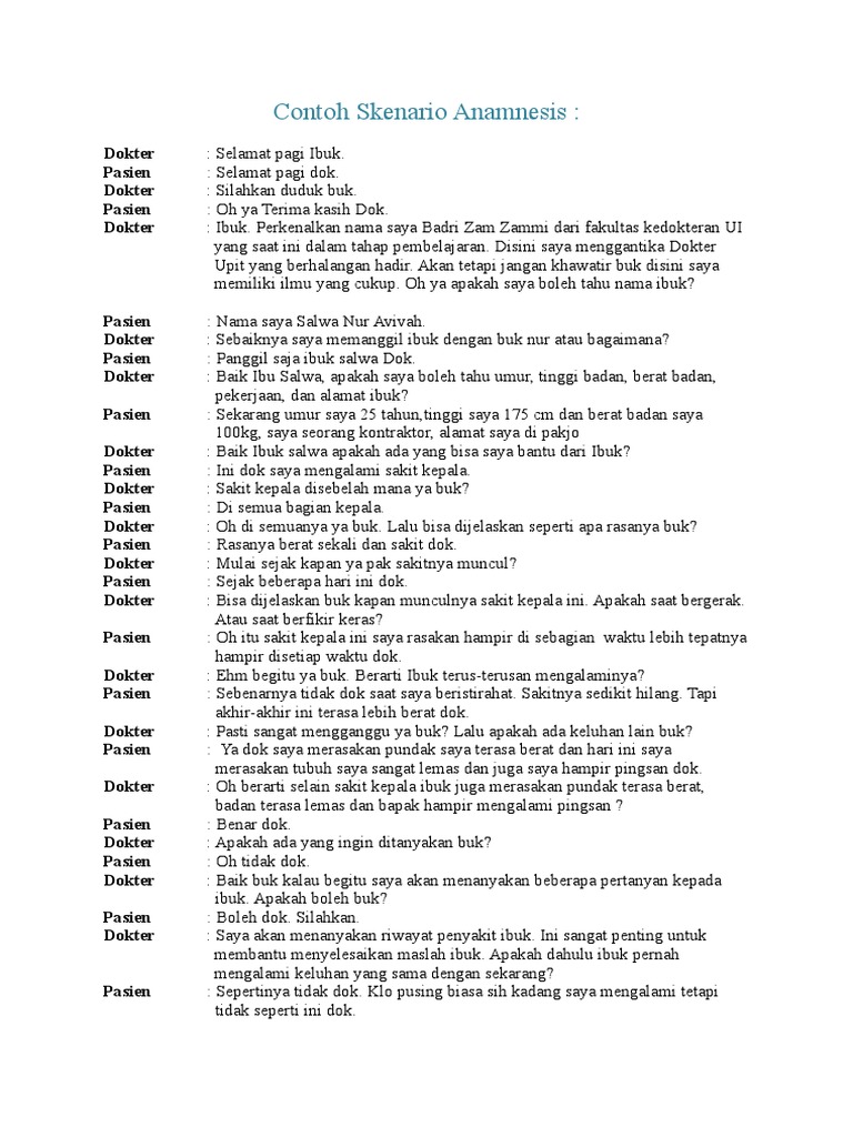 Contoh Skenario Anamnesis | PDF