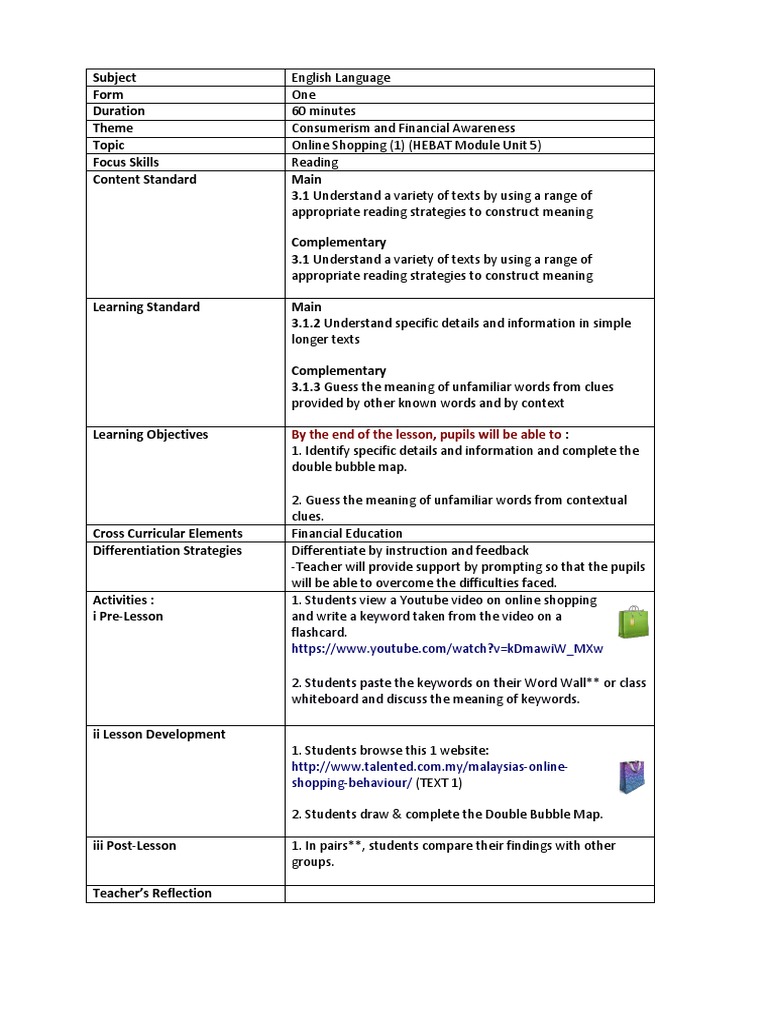 Lesson Plan CEFR (HEBAT Bacaan) | PDF | Reading (Process) | Noun