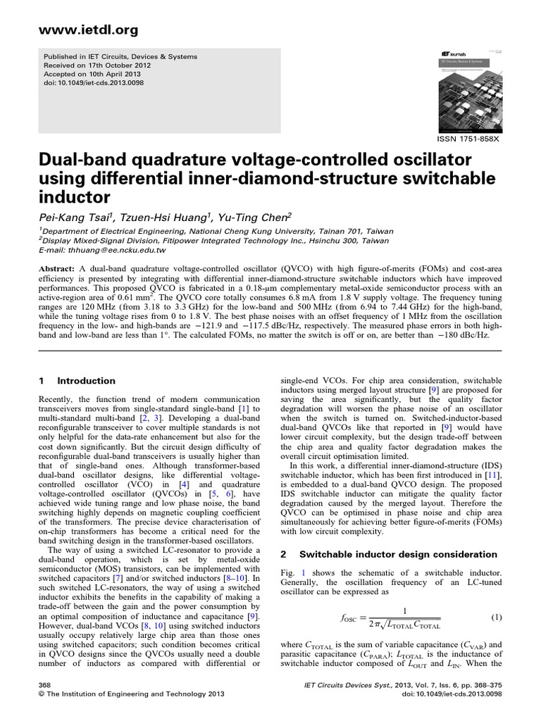 Dual-Band Quadrature Voltage-Controlled Oscillator Using Differential Inner-Diamond-Structure ...