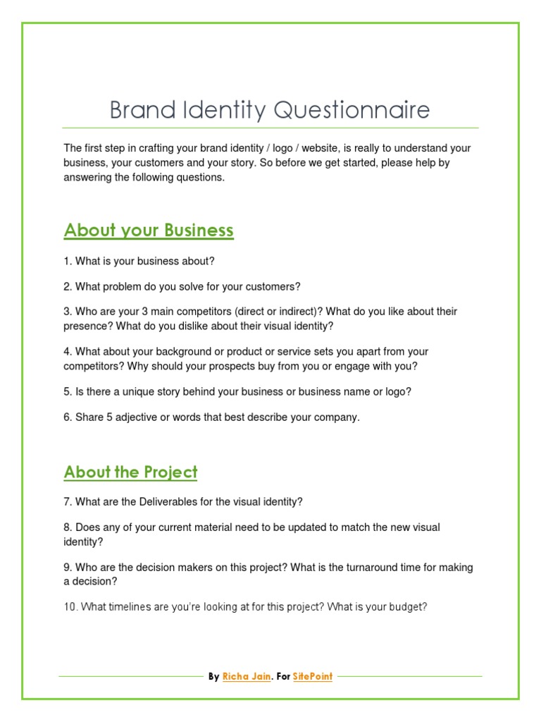 Brand Identity Questionnaire | PDF