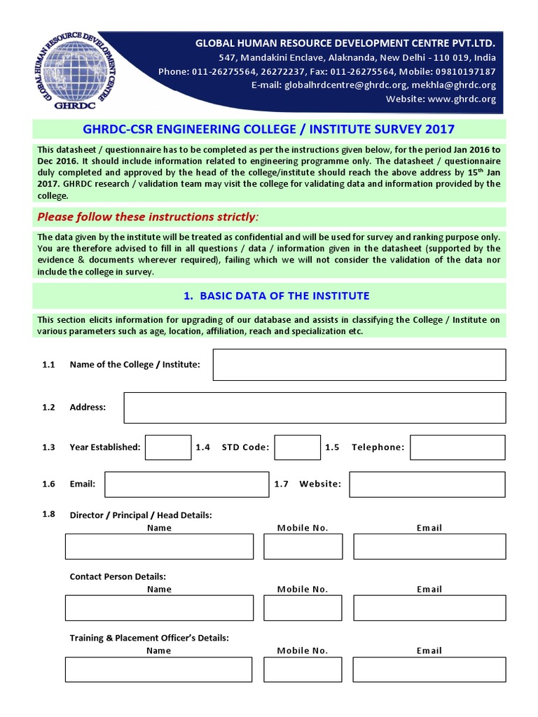 Engineering College Questionnaire - 2017 | PDF | University And College ...