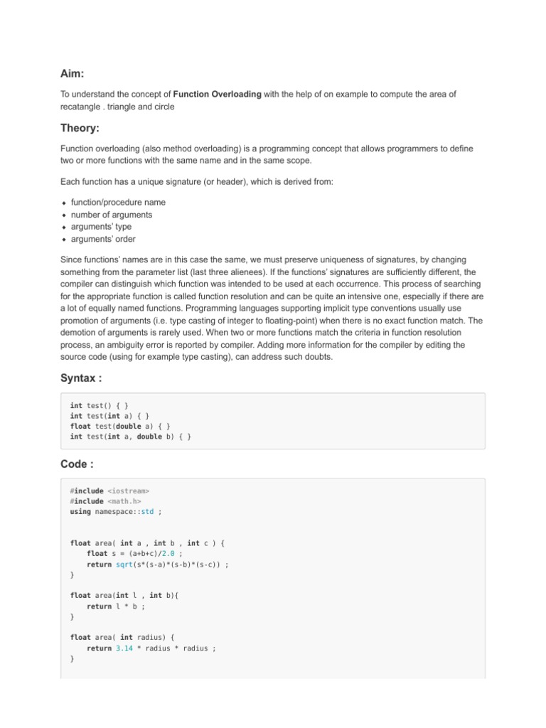 Int Test Int Test (Int A) Float Test (Double A) Int Test (Int A, Double ...