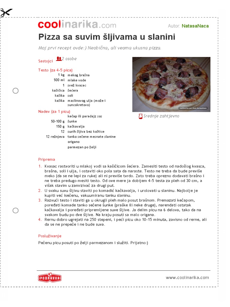 Pizza Sa Suvim Sljivama U Slanini | PDF