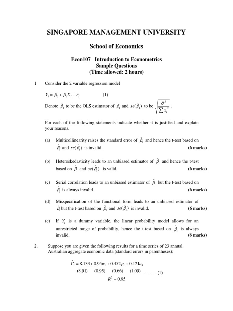 Sample Question Econometrics | PDF | Statistical Hypothesis Testing ...