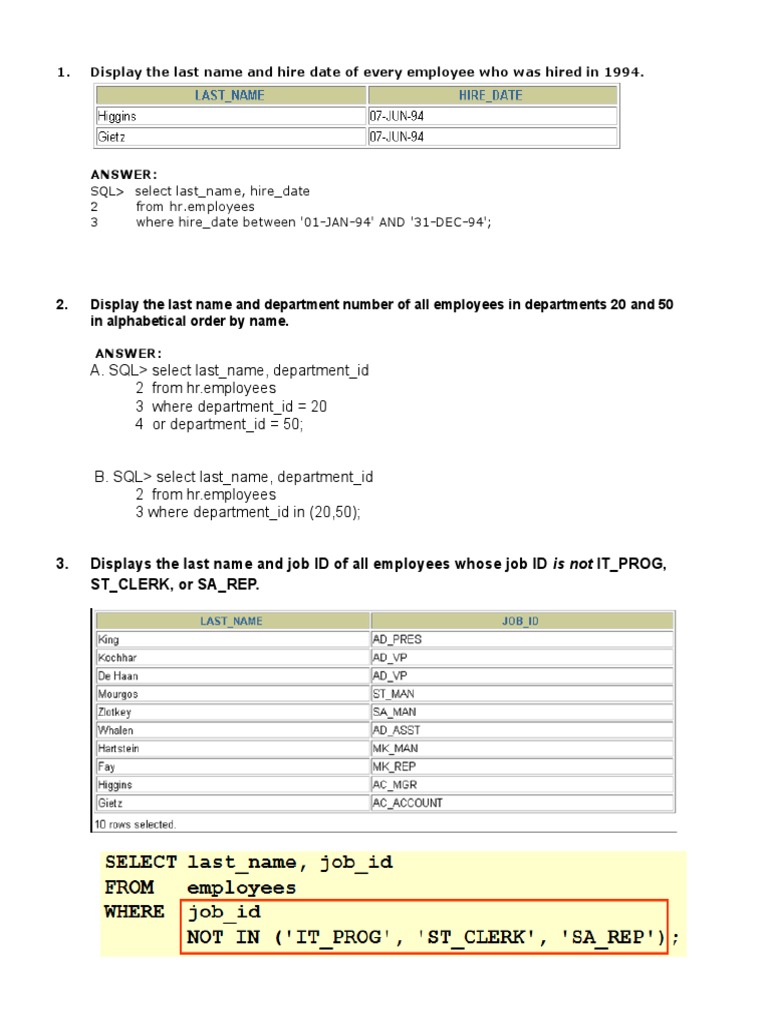 A. SQL Select Last - Name, Department - Id 2 From HR - Employees 3 ...