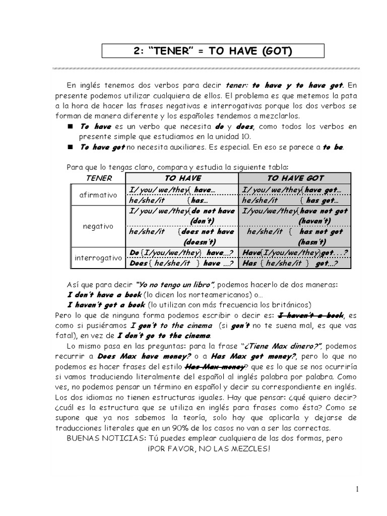 2 Verbo Tener PDF | PDF | Idiomas | Entretenimiento (general)