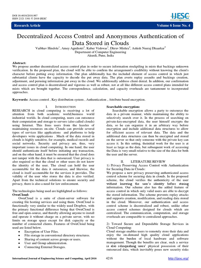 .Decentralized Access Control and Anonymous Authentication of Data Stored in Clouds PDF | PDF ...