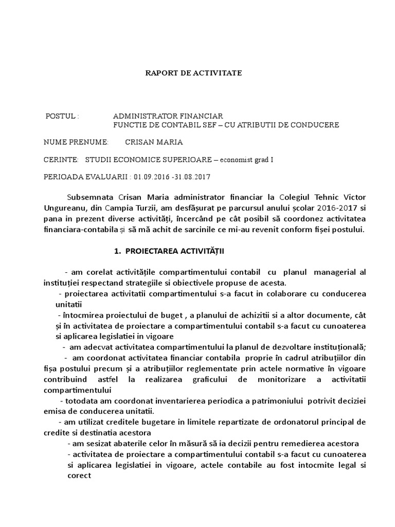 Raport de Activitate
