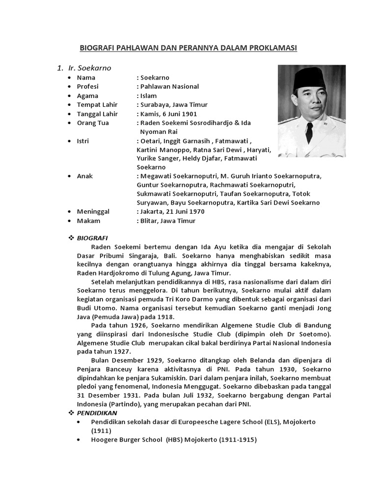 Biografi Pahlawan Dan Perannya Dalam Proklamasi | PDF