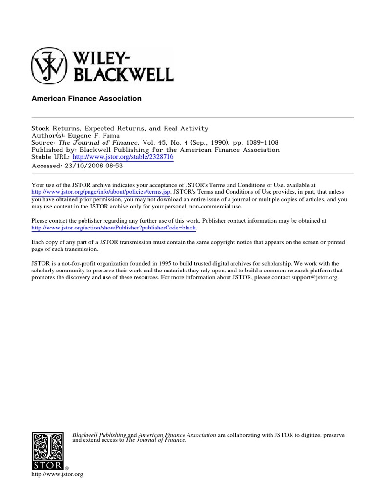 Stock Returns, Expected Returns, and Real Activity | PDF | Errors And ...