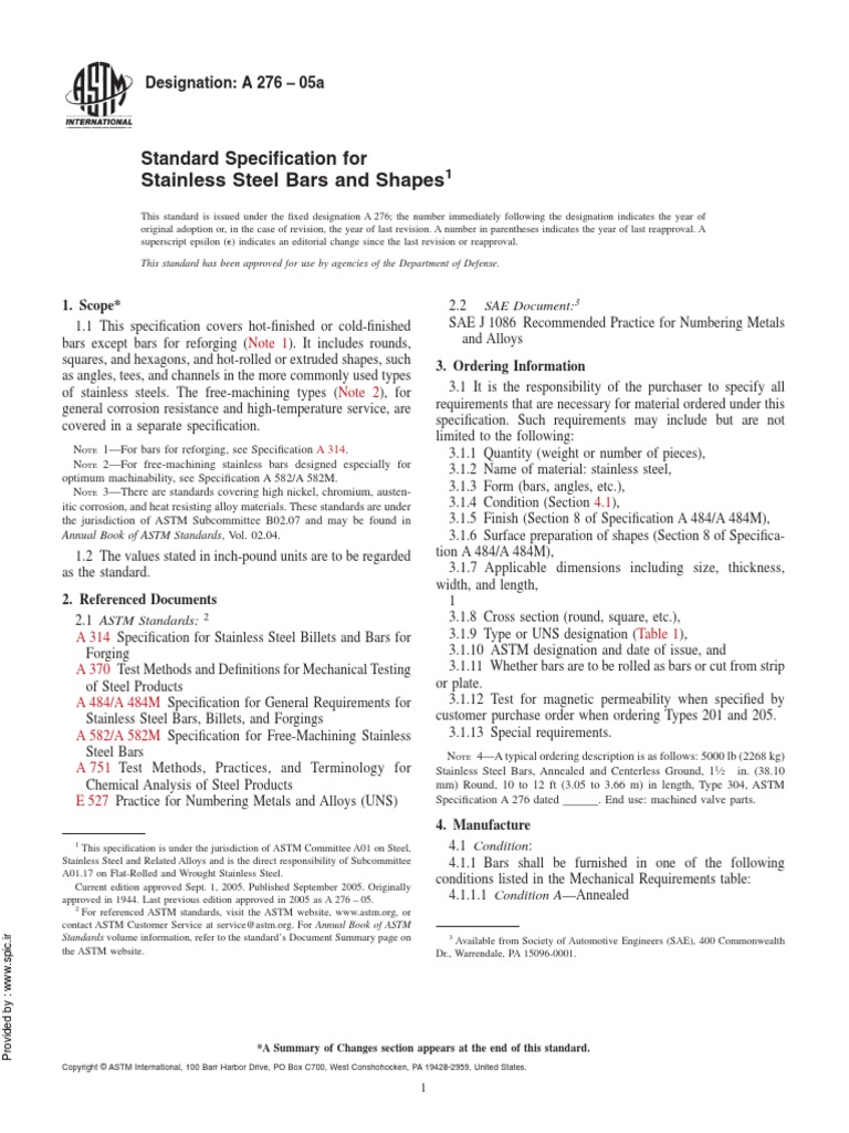 Astm A 276 1 PDF | Steel | Specification (Technical Standard)