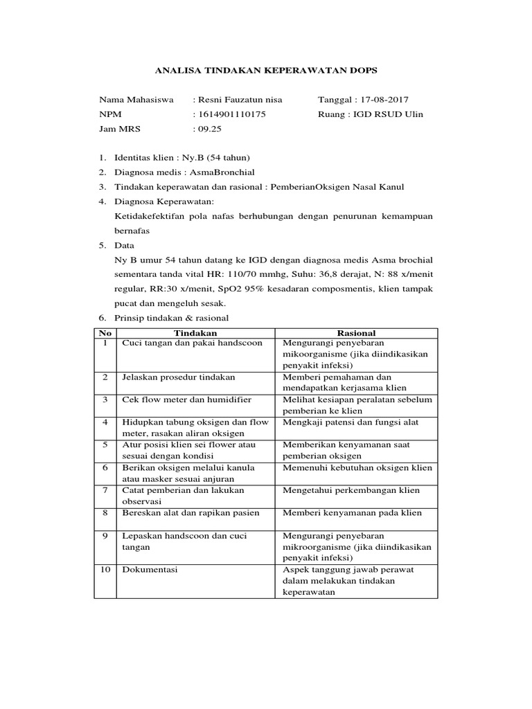 Dops Pemasangan O2 Nasal Kanul (Igd) | PDF