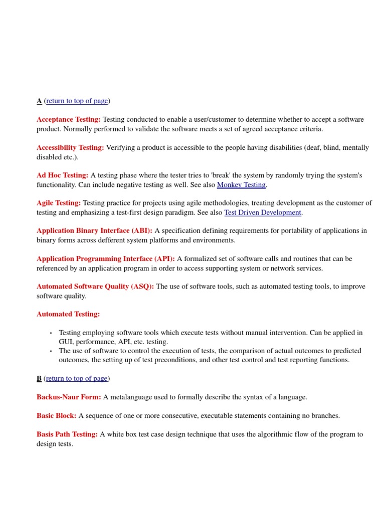 Glossary Of Testing Pdf Software Testing Software