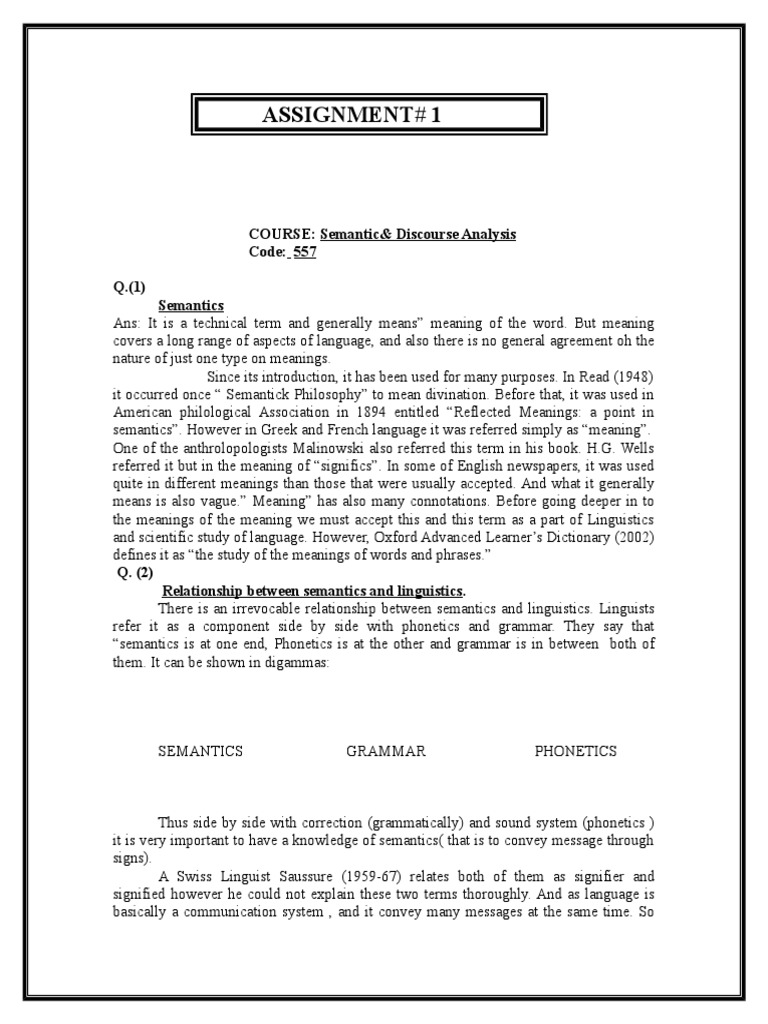 Semantics and Discourse Analysis | PDF | Linguistics | Sentence ...