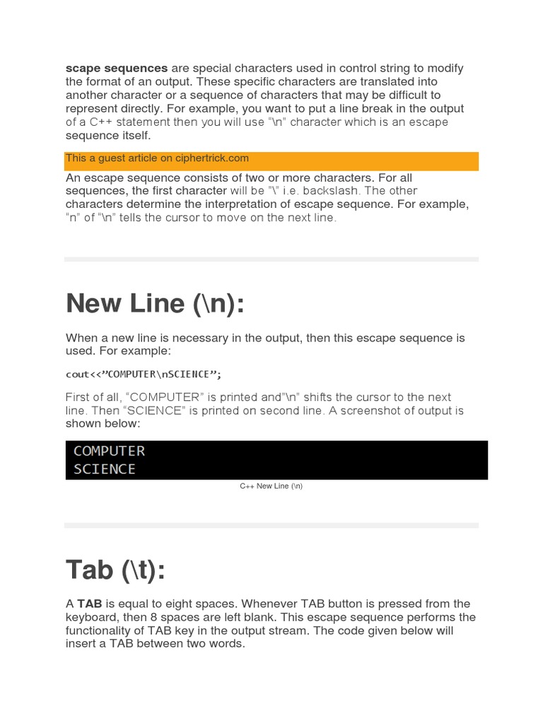 Escape Sequence | PDF | String (Computer Science) | Notation