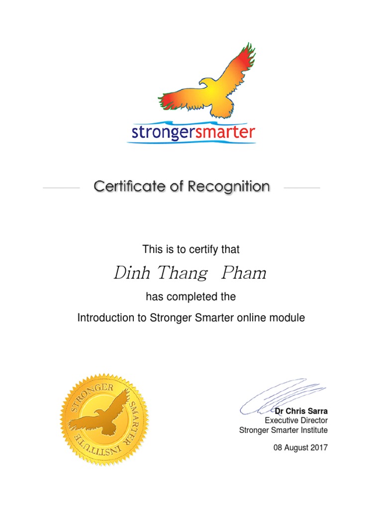 Certificate of Completion: Stronger Smarter | PDF