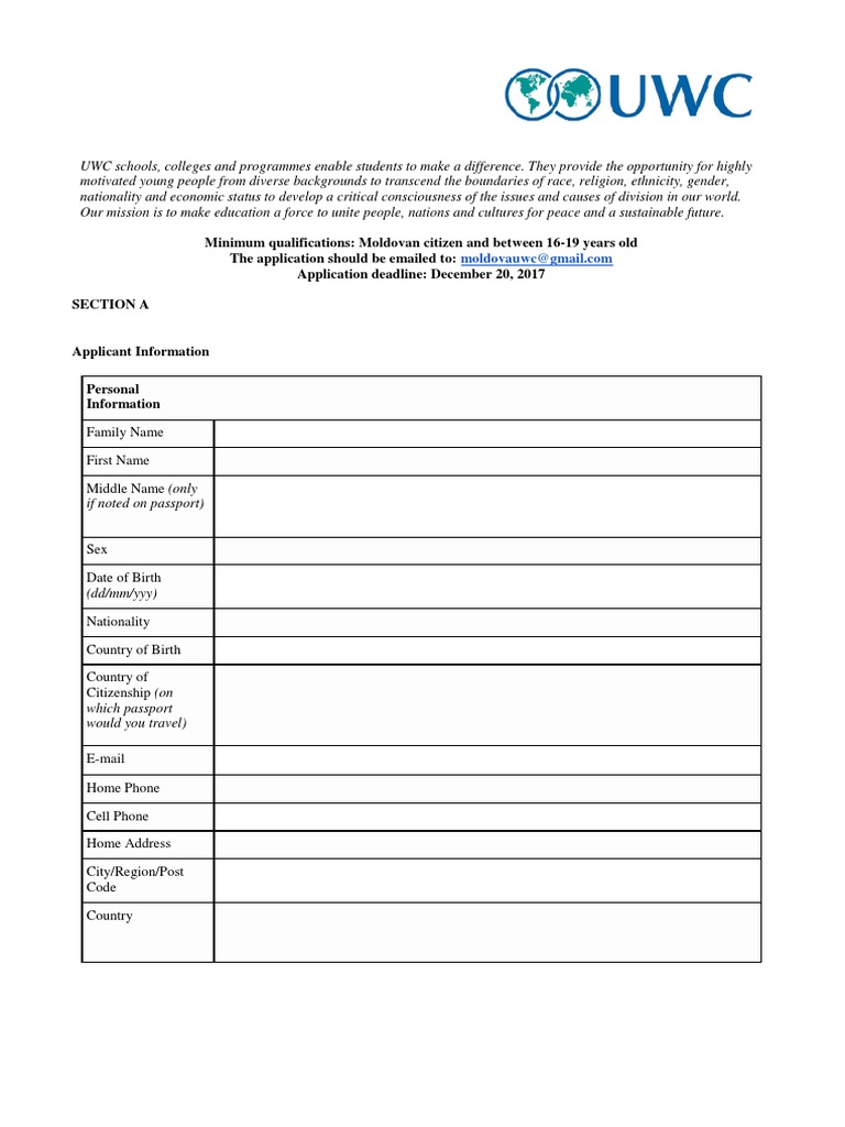Moldova UWC Application Form 2018 | PDF | The Guardian | Nationality