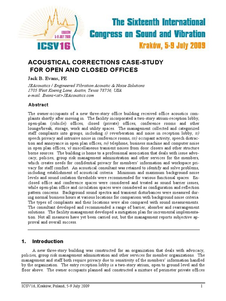 Acoustical Correction Case Study For Open and Close Office | PDF ...