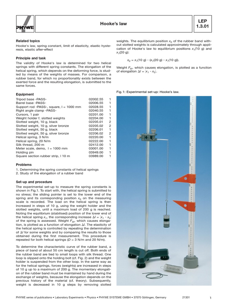 Hooke's law experiment determines spring constants | PDF | Elasticity (Physics) | Deformation ...