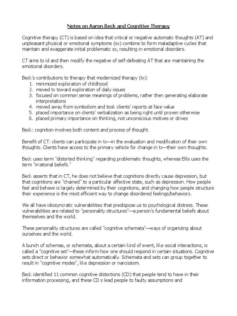 Notes on Aaron Beck and Cognitive Therapy.pdf | Cognitive Therapy ...