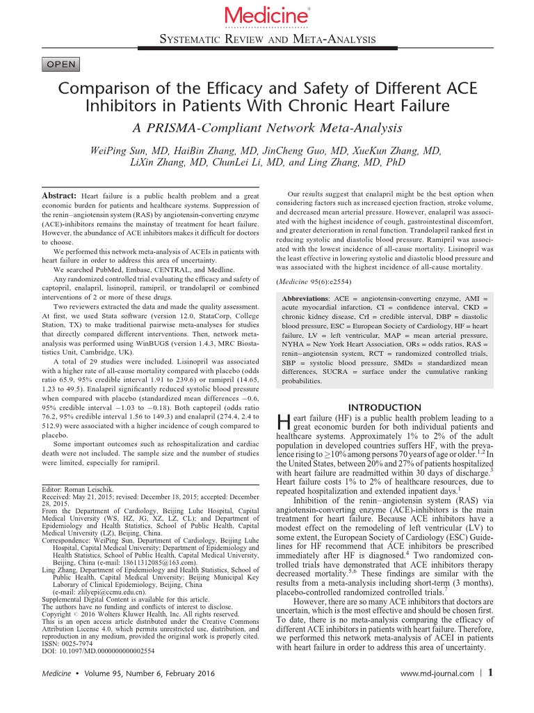 Comparison of The Efficacy and Safety of Different ACE Inhibitors in ...