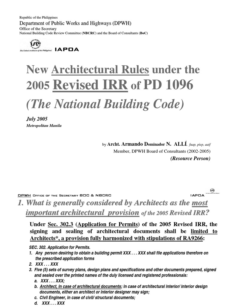 Microsoft Power Point - New Architectural Rules Under The 2005 Revised ...