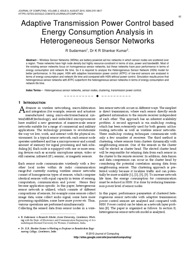 Adaptive Transmission Power Control Based Energy Consumption Analysis In Heterogeneous Sensor