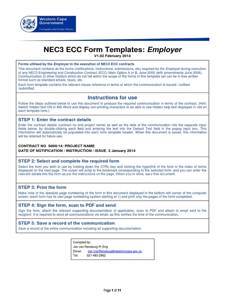 NEC3 ECC Employer Form Templates V1-02 | General Contractor | Portable ...