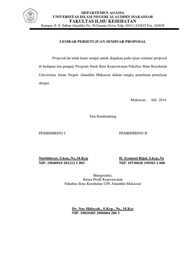 Lembar Persetujuan Seminar Proposal | PDF