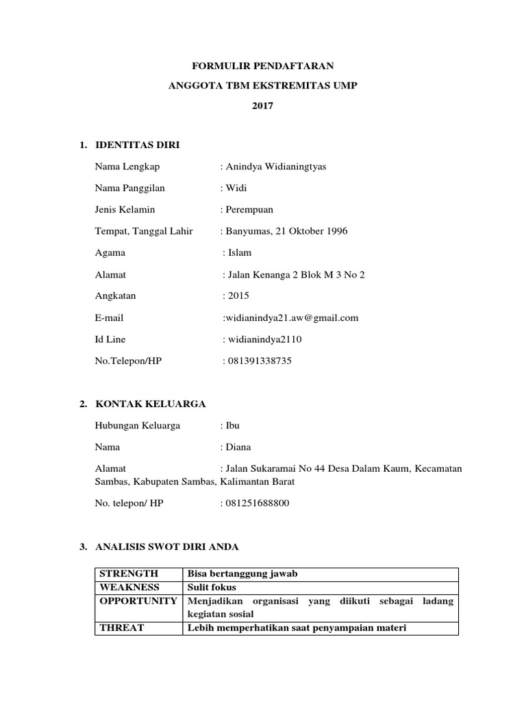 Form Pendaftaran TBM 17 | PDF