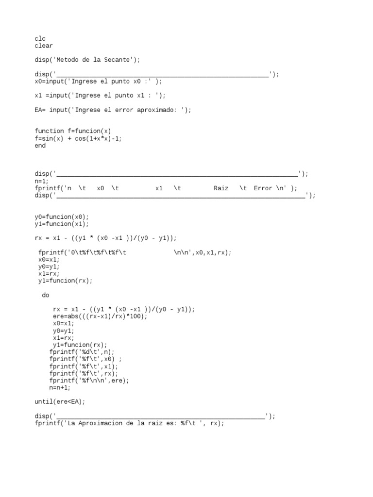 Implement Metodo de La Secante Octave Upm | PDF