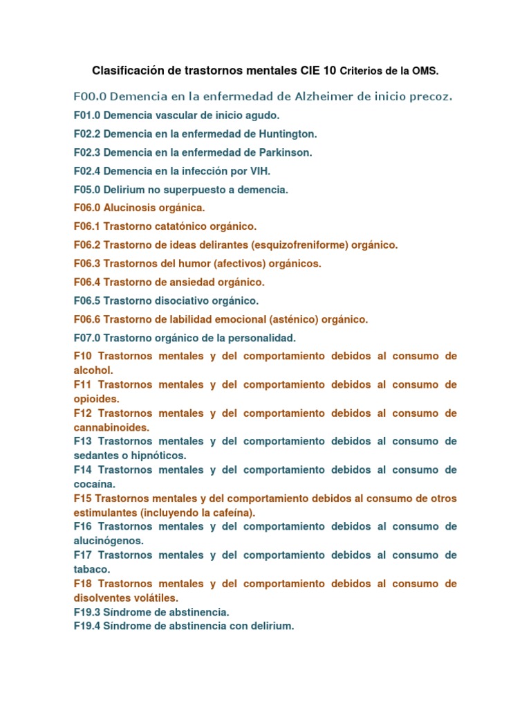 Clasificación de Trastornos Mentales CIE 10 Criterios de La OMS | PDF | Desorden bipolar ...