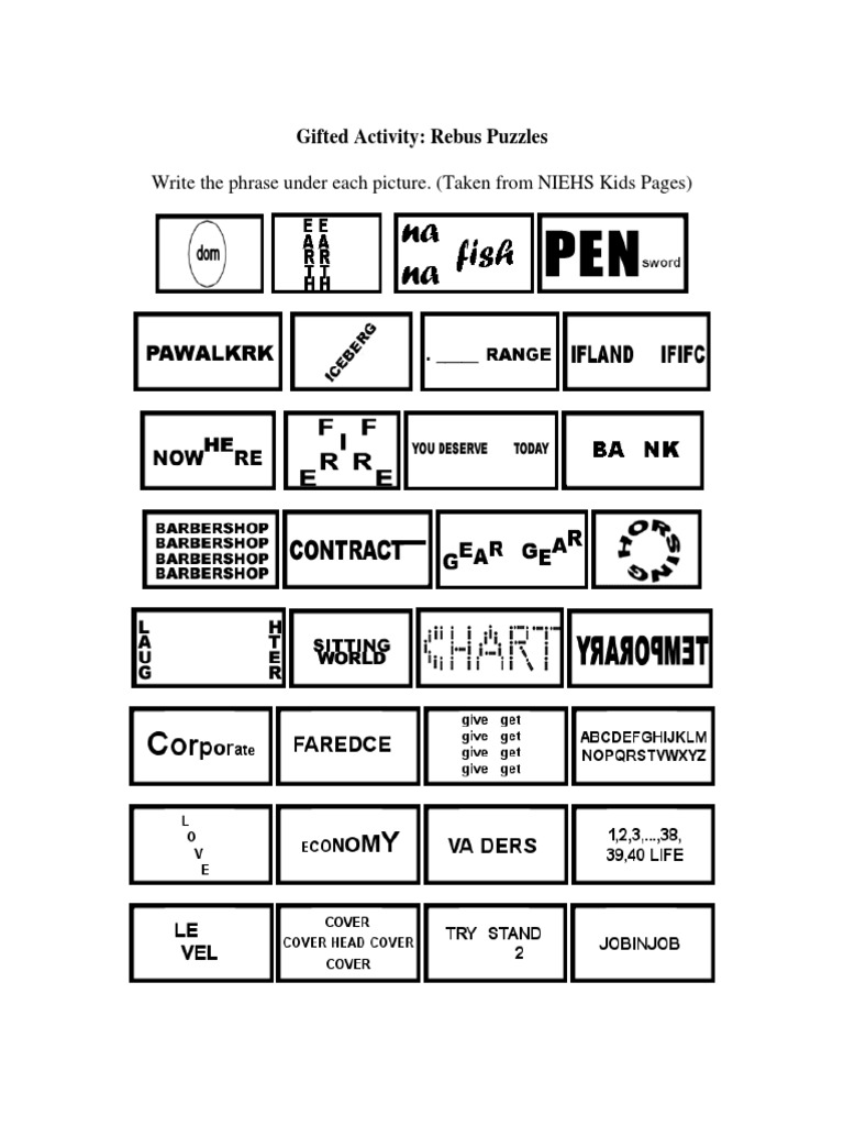 Rebus Puzzles for Gifted Kids | PDF