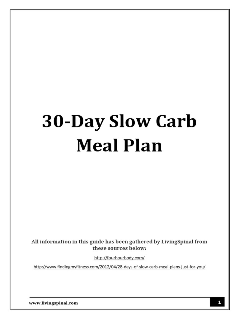 30-Day Slow Carb Diet Guide | PDF | Whole Grain | Dieting