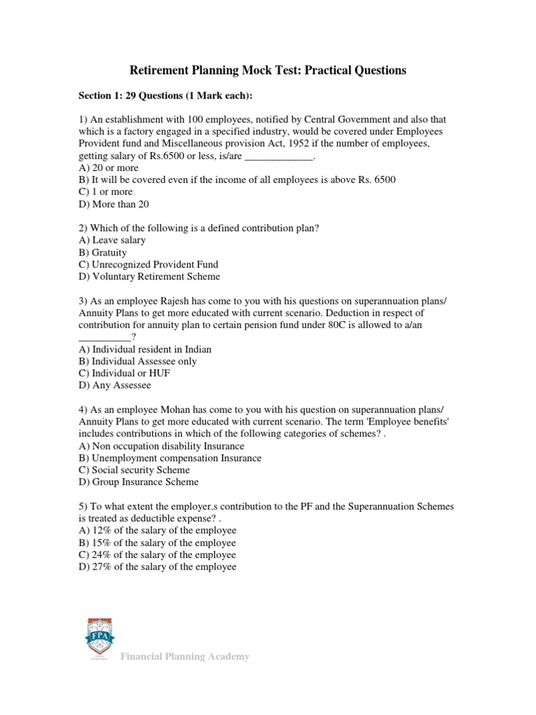 Retirement Planning Mock Test: Practical Questions: Section 1: 29 ...