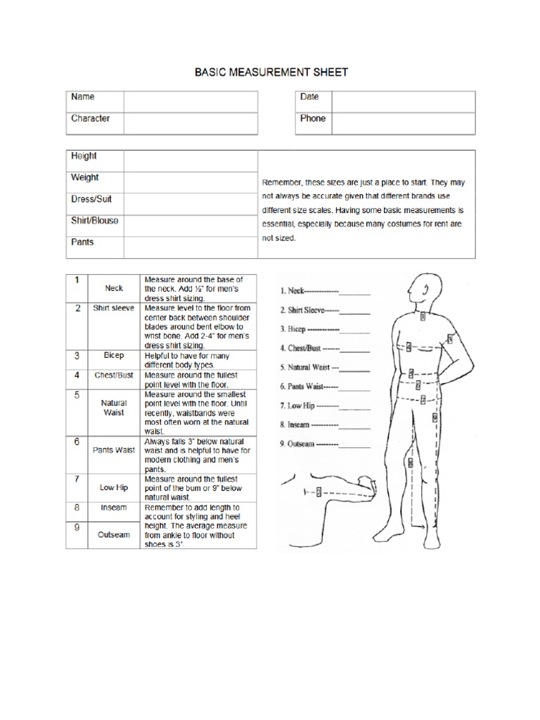 Basic Measurement Sheet | PDF