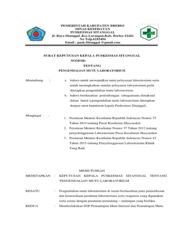 SK Pemantapan Mutu Laboratorium | PDF