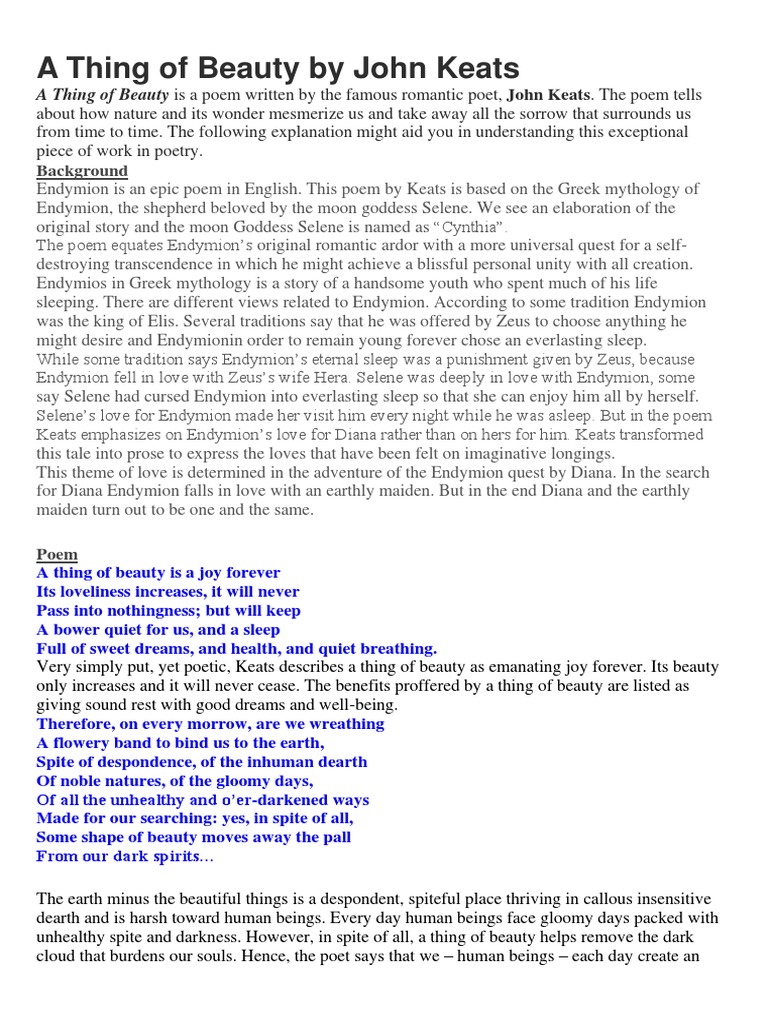 A Thing of Beauty by John | PDF | Poetry
