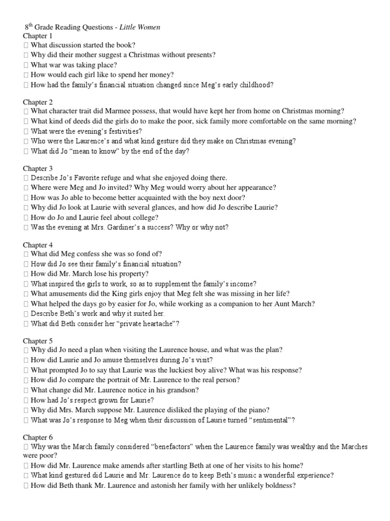 Little Women Chapter Questions Guide | PDF | Little Women