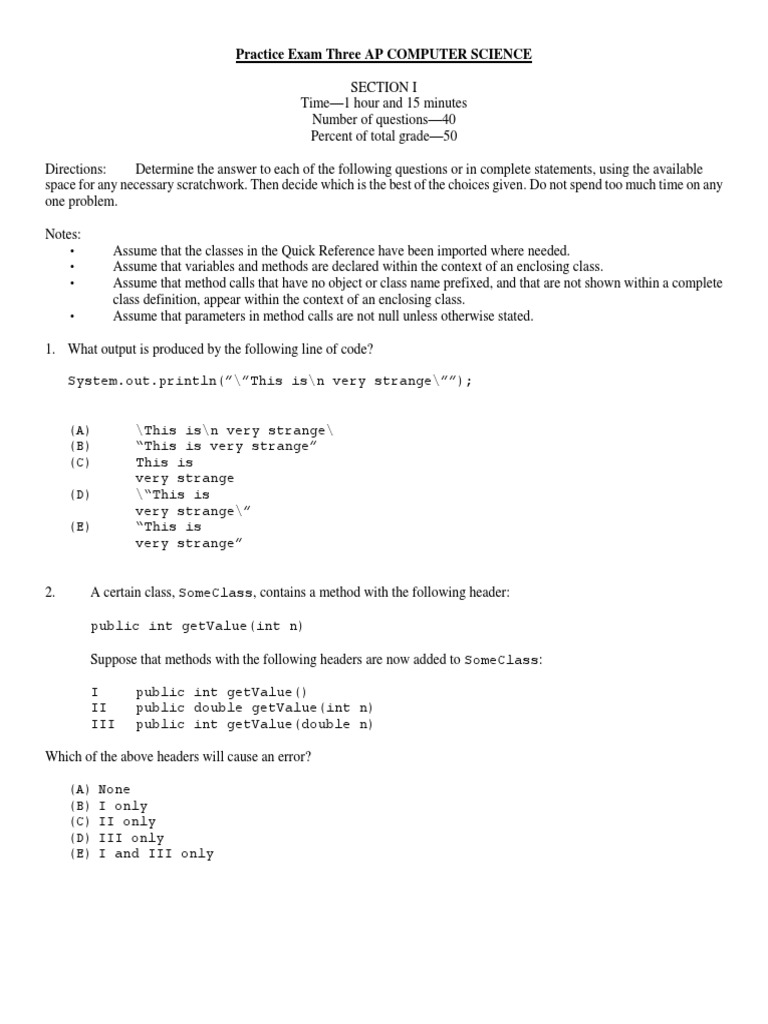 Practice Exam 3 Method Computer Programming Integer Computer Science