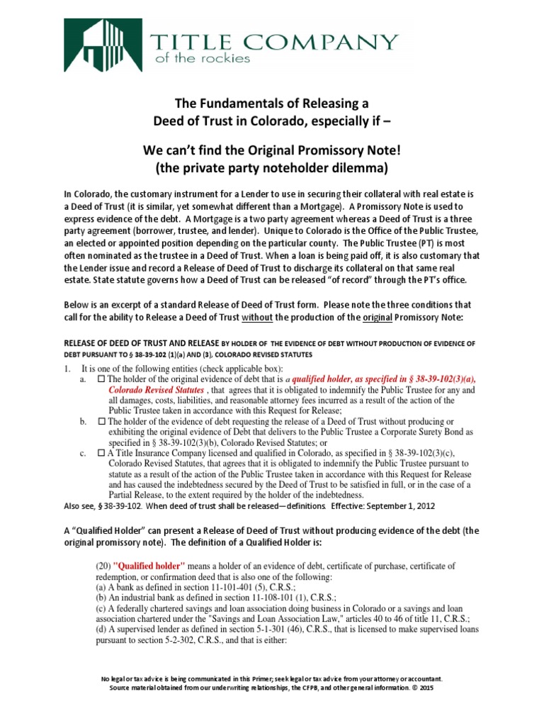 Lost Instrument Bond Requirements Releasing A Colorado Dot For A Lost ...