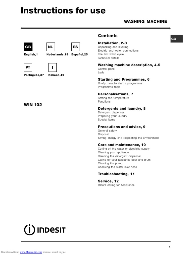 Indesit Win - 102 | Download Free PDF | Washing Machine | Laundry
