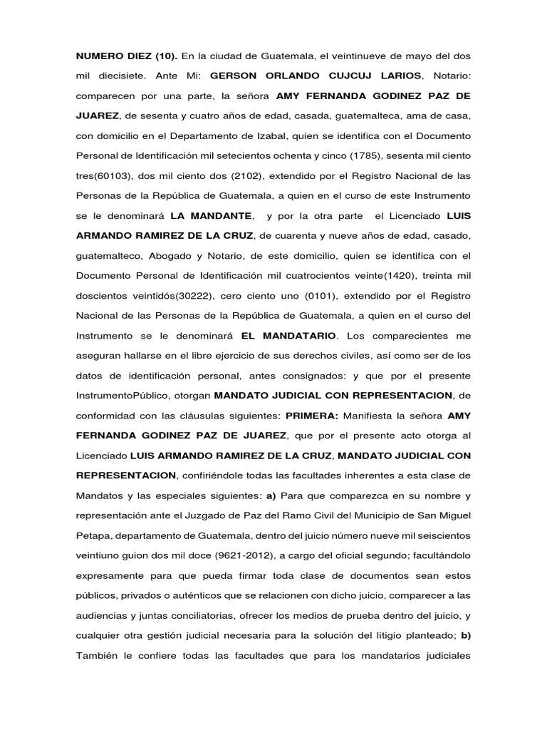 #10 Mandato General Judicial Con Representacion | PDF | Guatemala ...