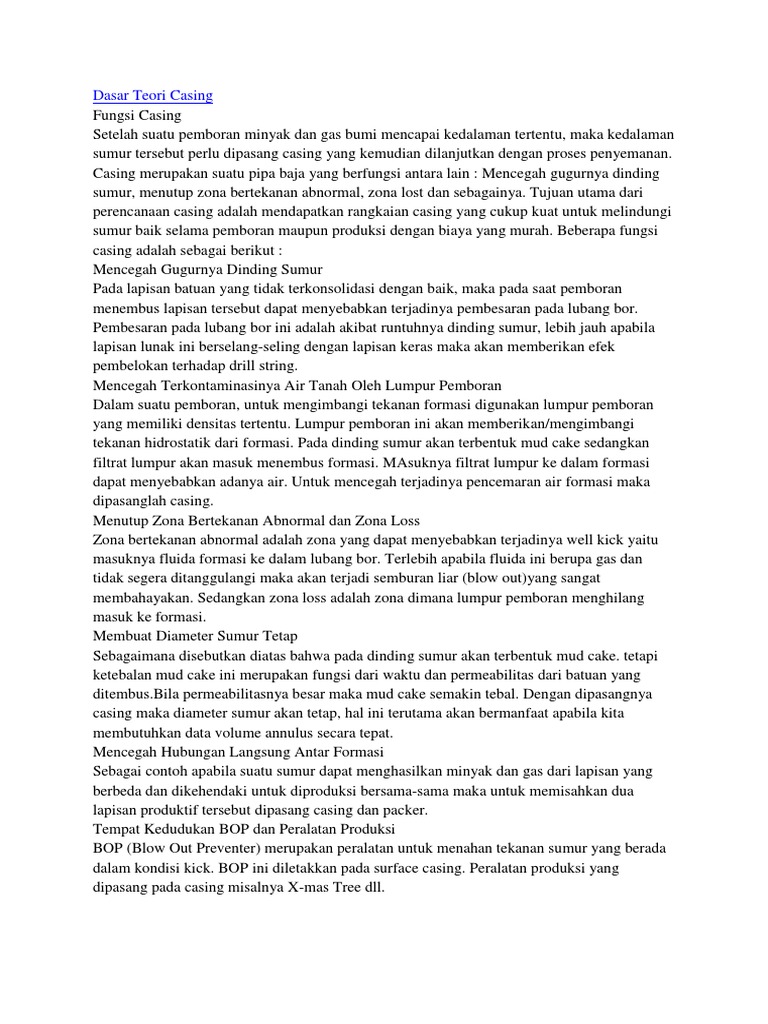 Dasar Teori Casing | PDF