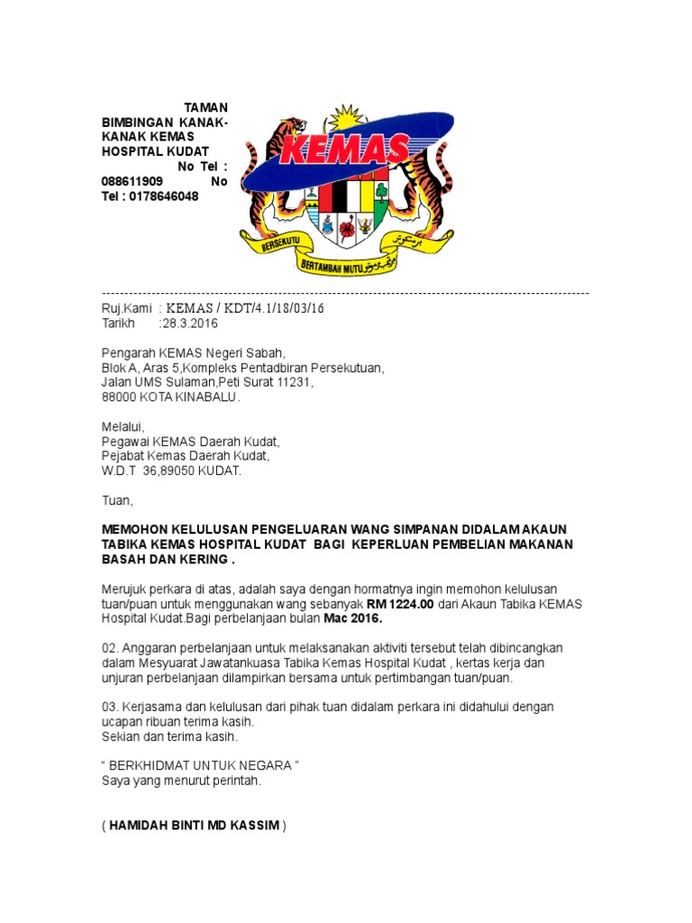 Surat Memohon Kelulusan PengeluaranWang | PDF